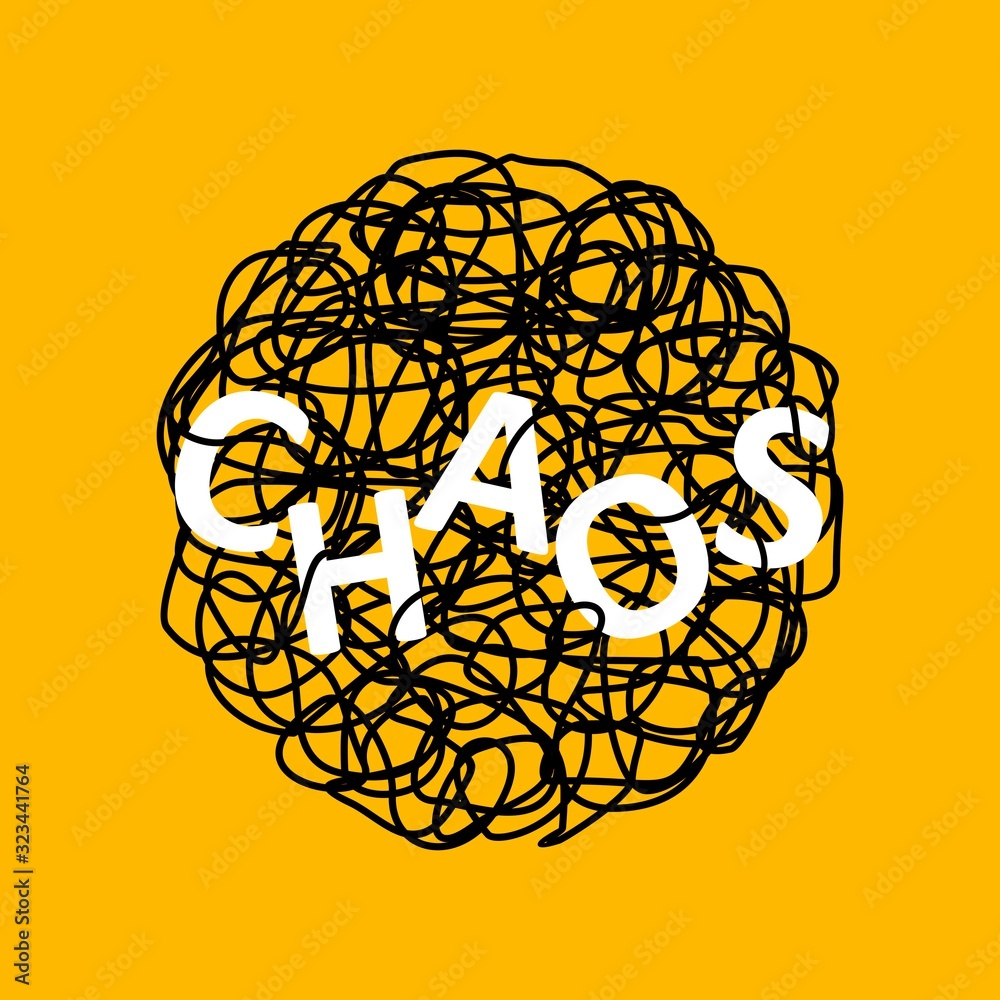 Abstract hand drawn illustration of chaos over tangled mess scribble or ...