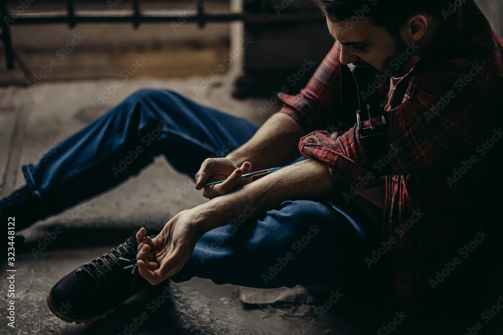 drug user suffer from narcotic addiction, he is obsessed with thought ...