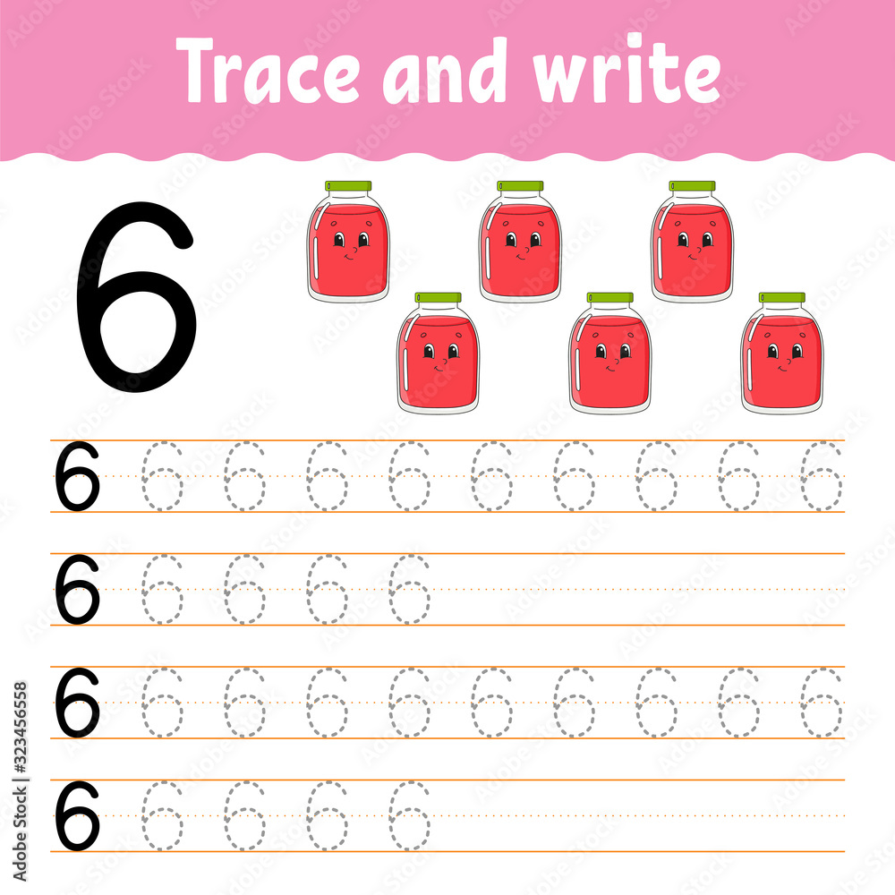 Number 6. Trace and write. Handwriting practice. Learning numbers for ...