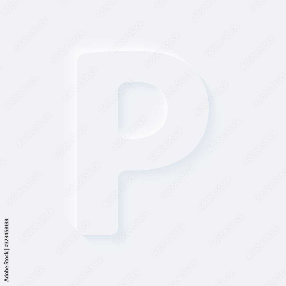Vector button letter of alphabet P. Bright white gradient neumorphic ...