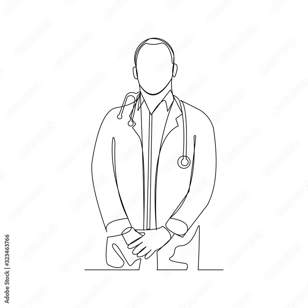 Continuous line drawing of man hospital doctor with stethoscope. Vector ...