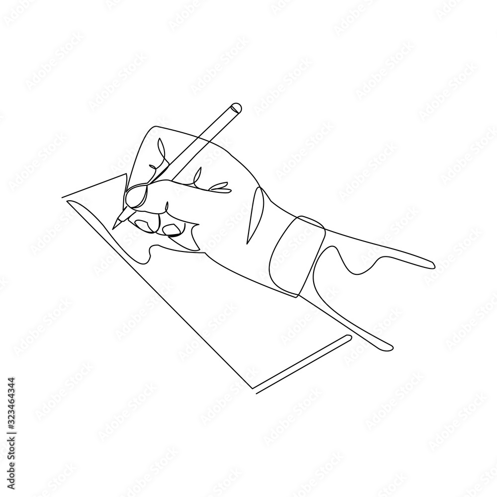 Continuous line drawing of hand writing on book paper with pen. Vector ...