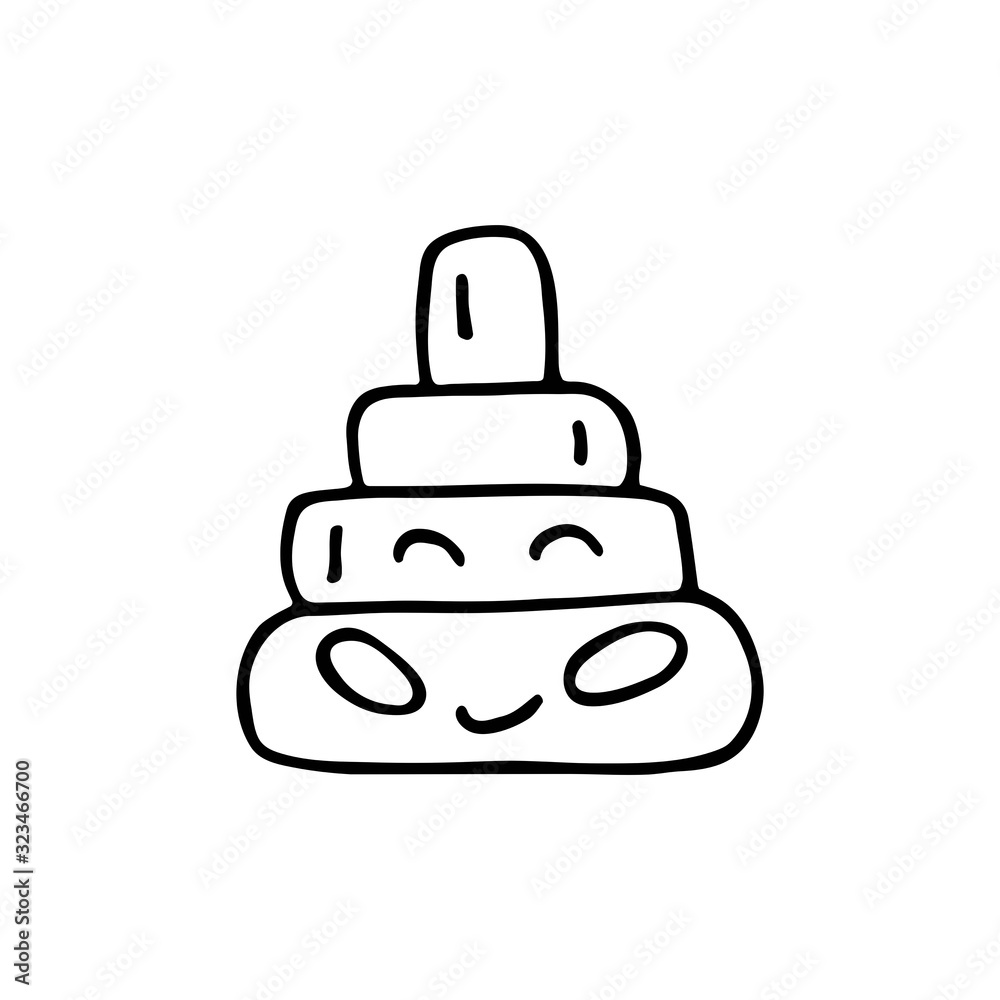Pyramid, baby toy cute hand drawn doodle vector illustration, sticker ...