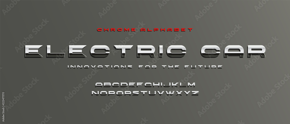 'Electric car' Vector metallic font for banner Auto Salon, technology ...