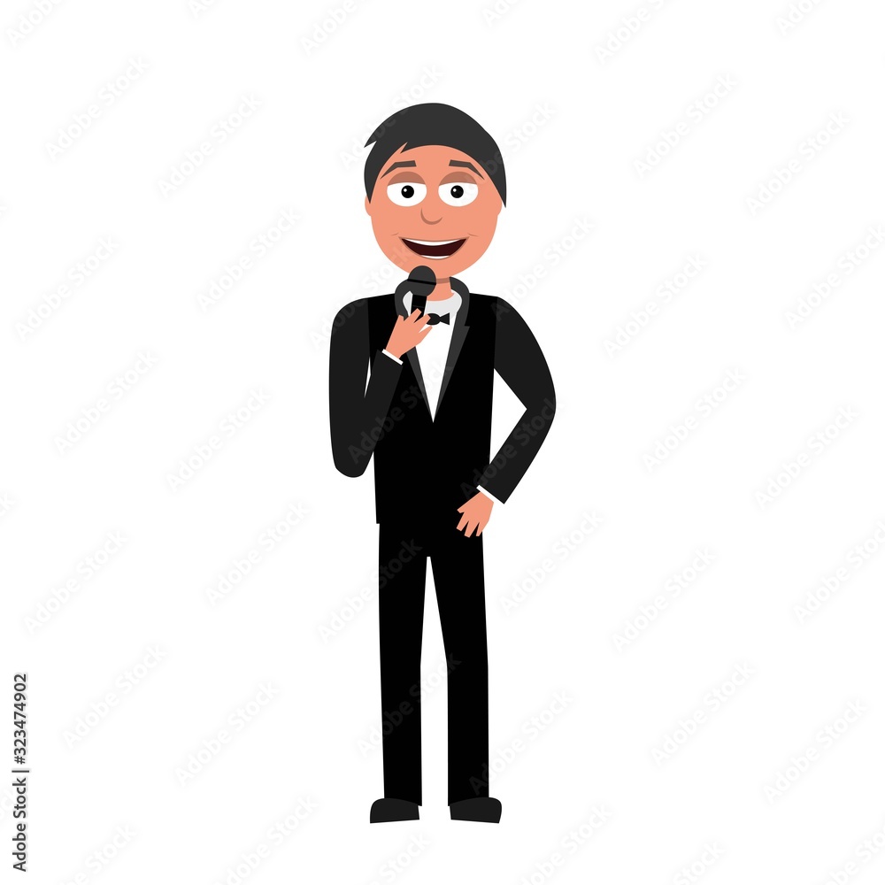 flat cartoon vector character of moderator isolated on white background ...