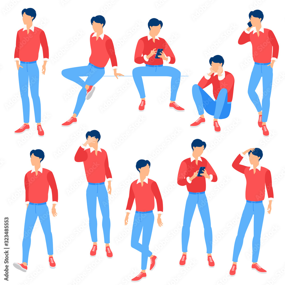 Flat design vector collection ready to animation people poses and ...
