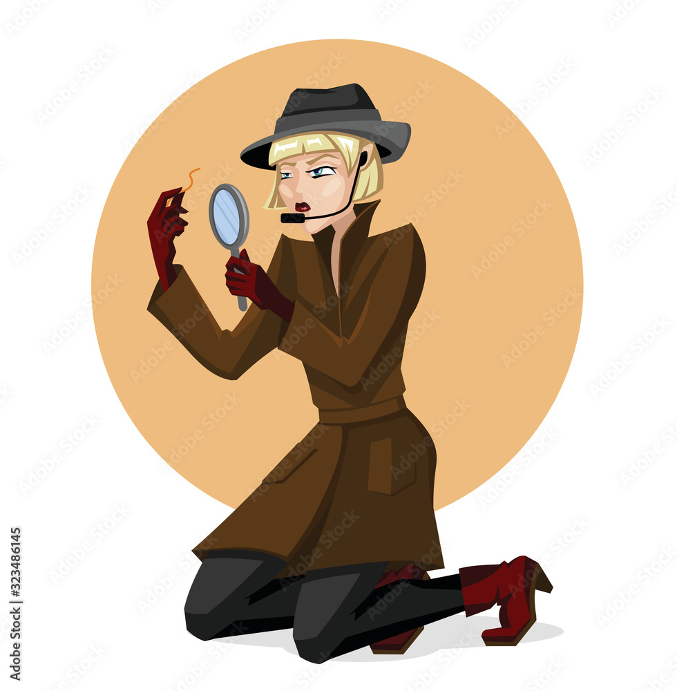 Cartoon Color Character Person Detective Woman Concept. Vector Stock ...