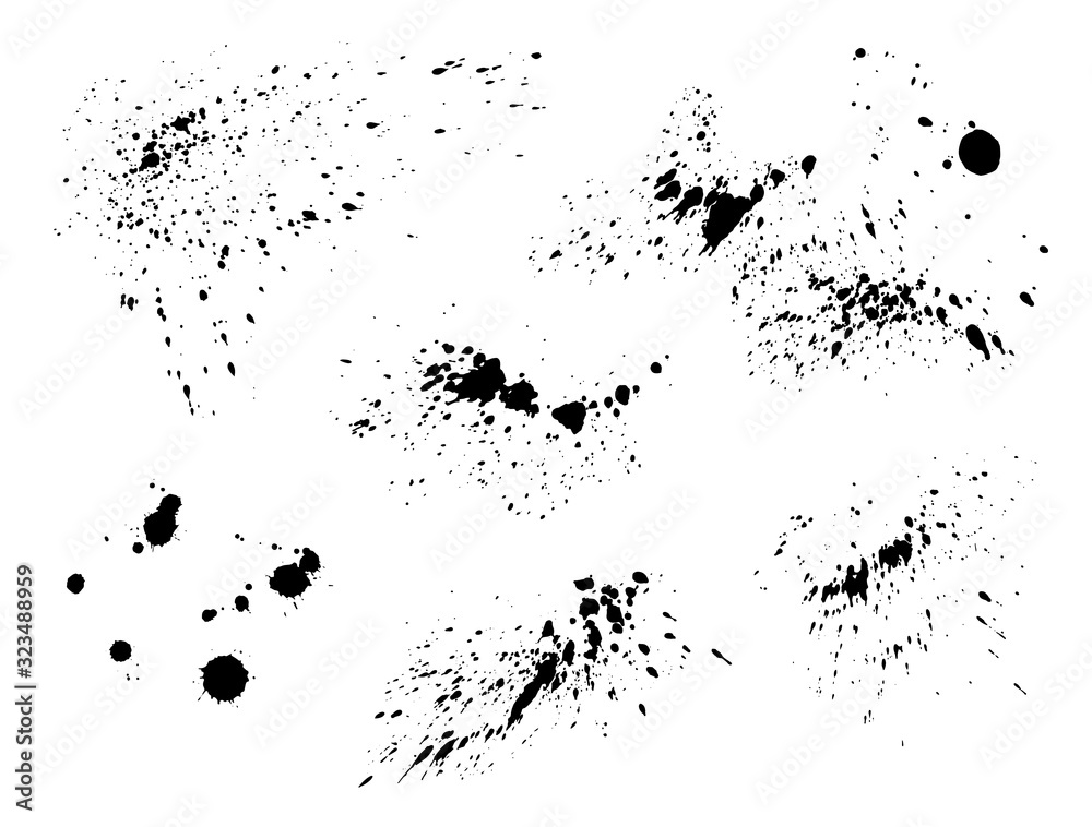 Black paint splatter set isolated on white background. Water splash ...