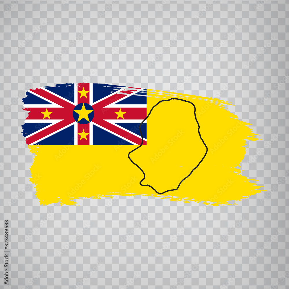 Flag of Niue from brush strokes and Blank map Niue. High quality map of ...