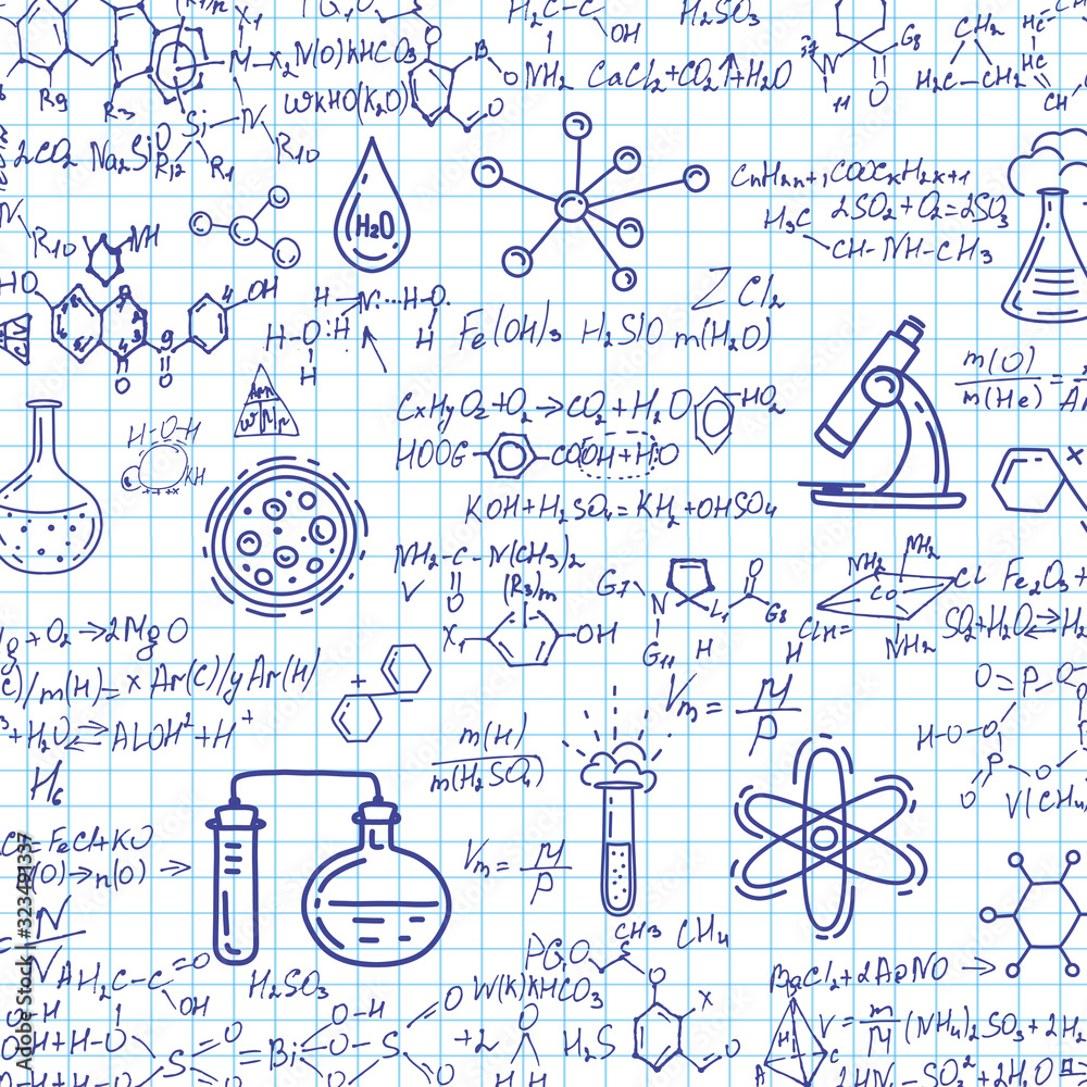 School chemical formulas .Notebook school paper.Handwritten formulas ...