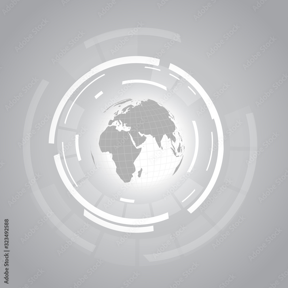 Vector : World map with abstract circle on gray background Stock Vector ...