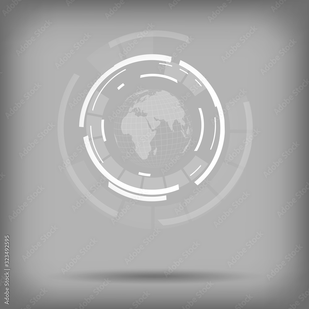 Vector : World map with abstract circle on gray background Stock Vector ...