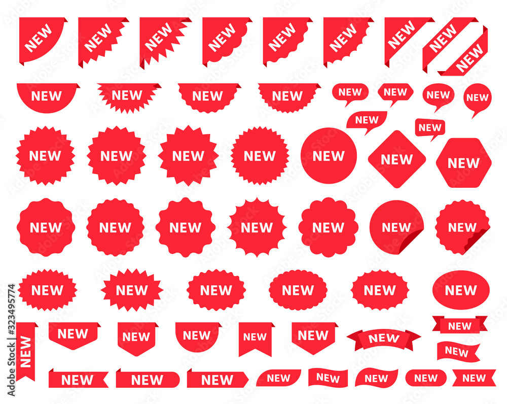 New sticker. Vector. Sale price tag product. Circle, corner, cloud ...