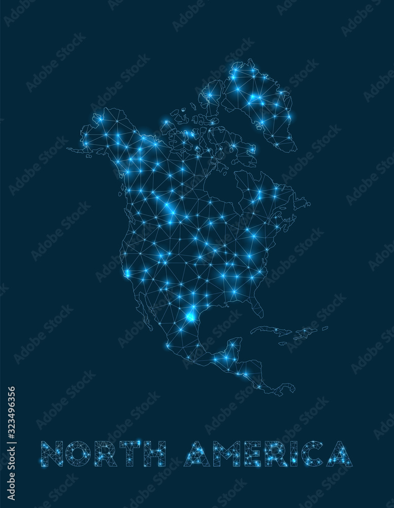 North America network map. Abstract geometric map of the continent ...