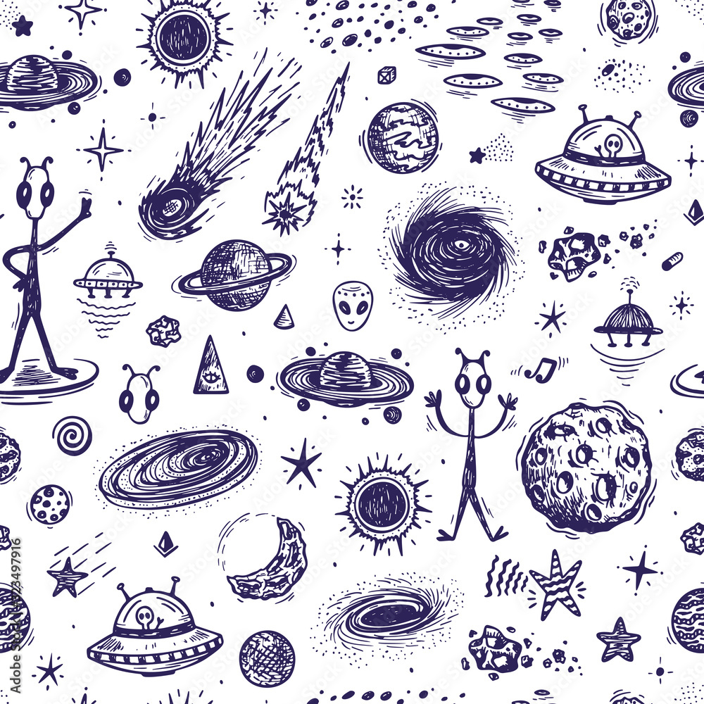 Cartoon Galaxy. Vector Universe. Outer Space Seamless pattern. Hand ... Cartoon Galaxy. Vector Universe. Outer Space Seamless pattern. Hand ...