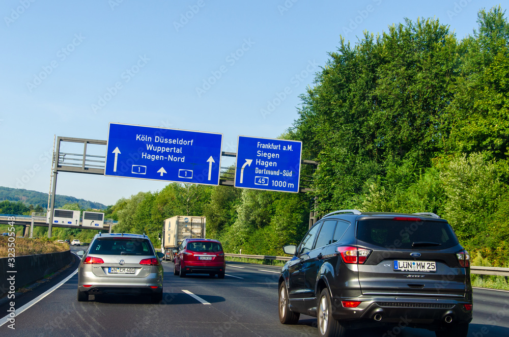 North Rhine-Westphalia, Germany - July 26, 2019: Road traffic on the ...