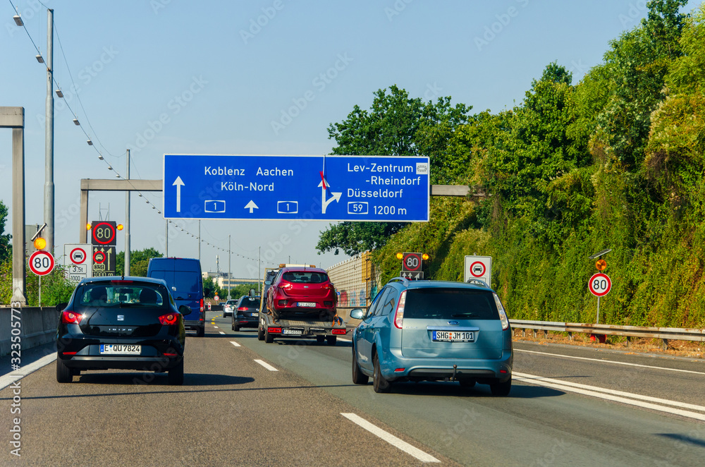 North Rhine-Westphalia, Germany - July 26, 2019: Road traffic on the ...