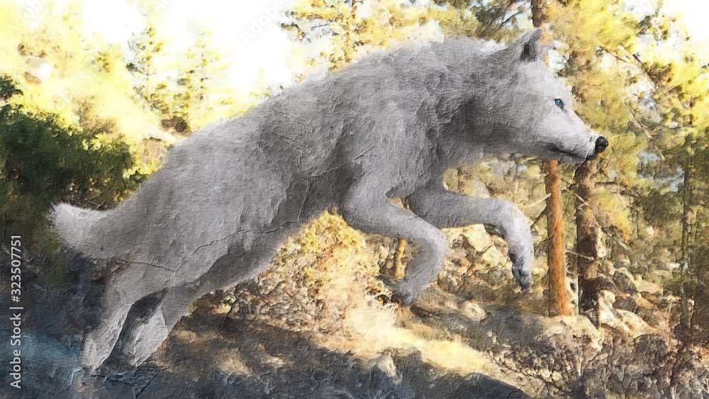 Digital artistic sketch animation of a wolf based on a self-created 3D ...