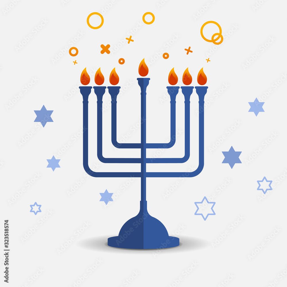 Vector Jewish religious sign menorah with David star and geometric ...