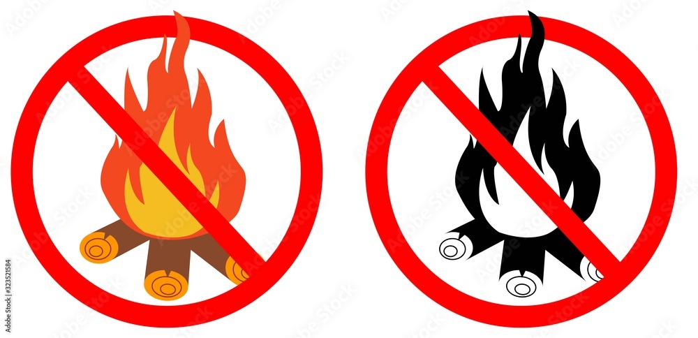 No fire vector prohibition sign. Stop fire icon. Dangerous fire ban ...