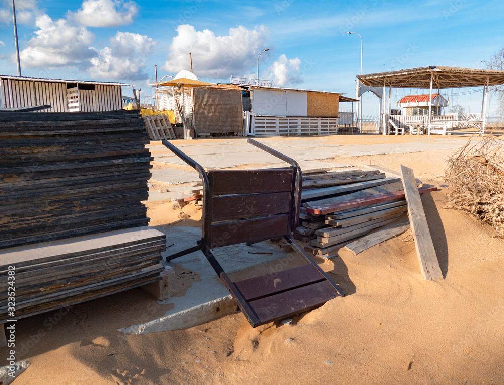 Utility rooms and building materials at the construction site of a ...