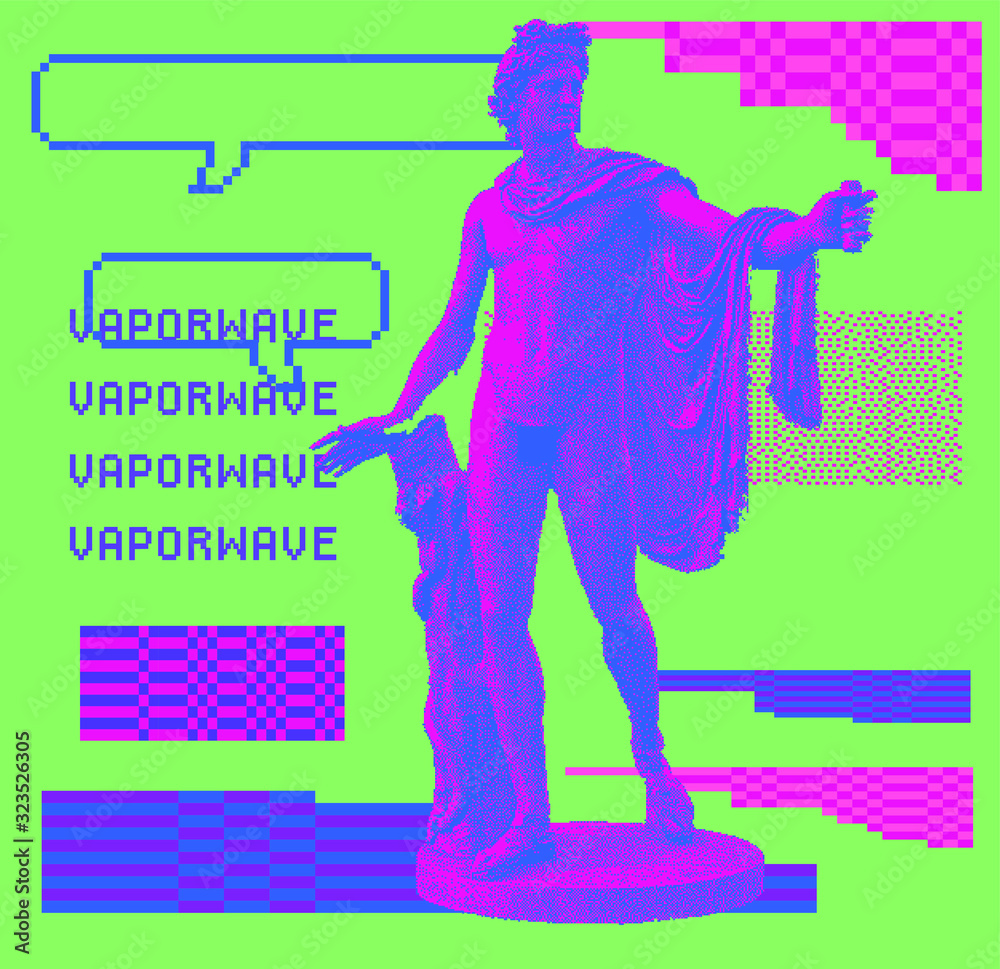 Pixel art ilustration of marble sculpture, Apollo Belvedere in full ...