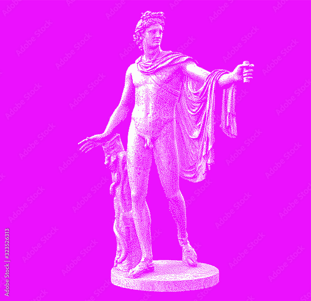 Pixel art ilustration of marble sculpture, Apollo Belvedere in full ...