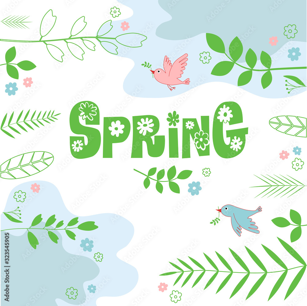 Vettoriale Stock Spring, vector illustration in flat style and gentle ...