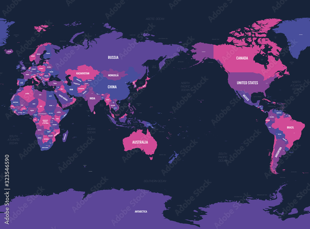 World map - Asia, Australia and Pacific Ocean centered. High detailed ...