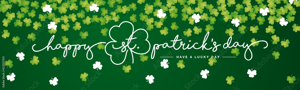 Happy St Patricks Day handwritten typography lettering line design with ...