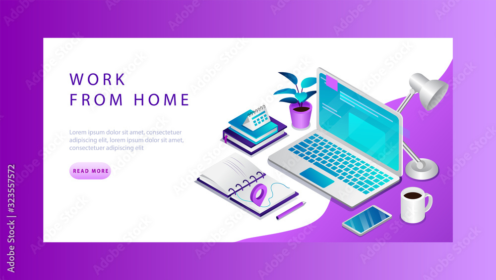 Isometric 3D Work From Home Concept. Website Landing Page. Freelance ...