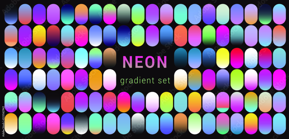 Set of duotone and holographic swatches for trendy coloring. Retrowave ...