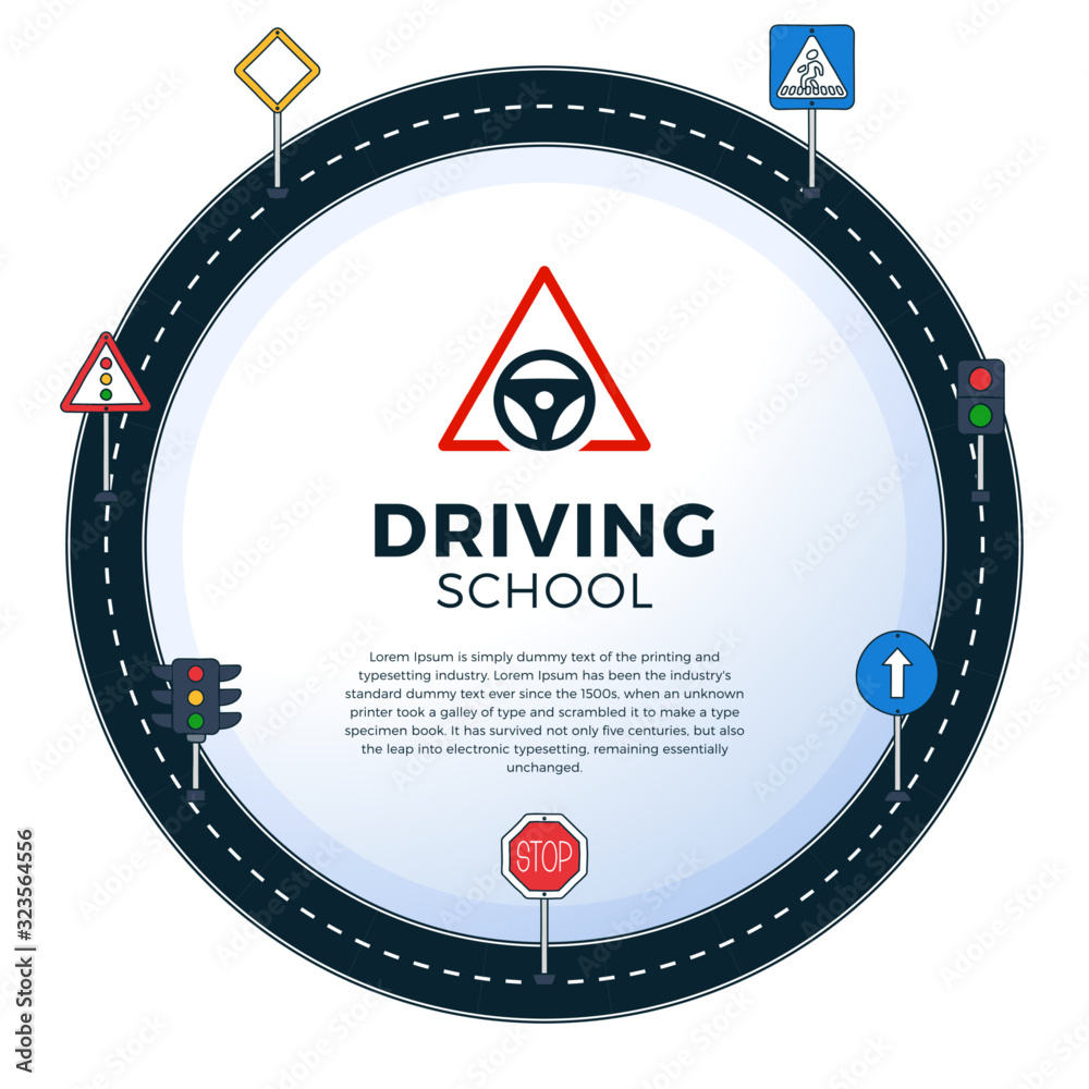 Road Sign Drive School Flyer Banner Posters Card circle frame Education ...