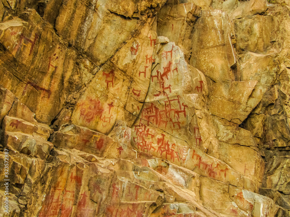 Ancient tribal cave drawings of animals in Peru Stock Photo | Adobe Stock