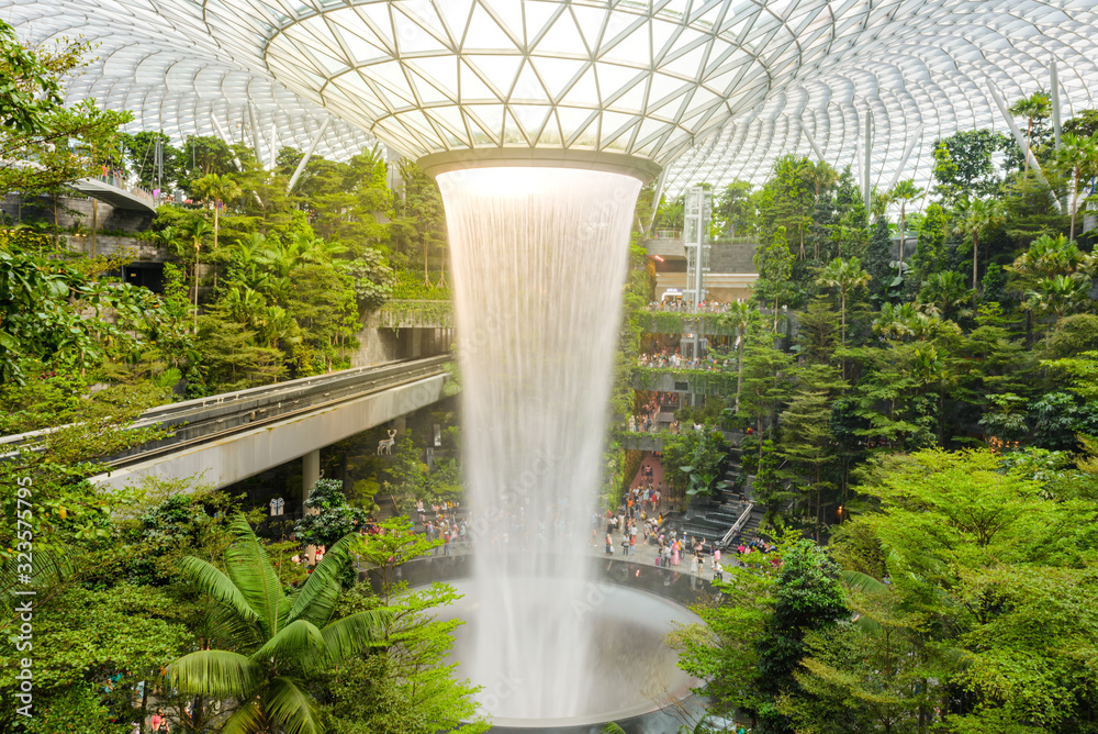 SINGAPORE - December 22, 2019: The largest indoor waterfall inside ...
