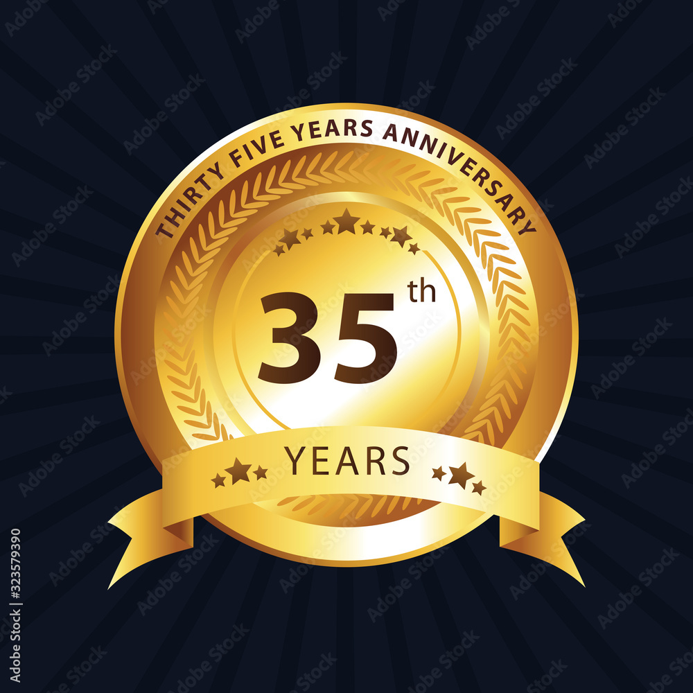 35th anniversary logo with gold ribbon with black background Stock ...