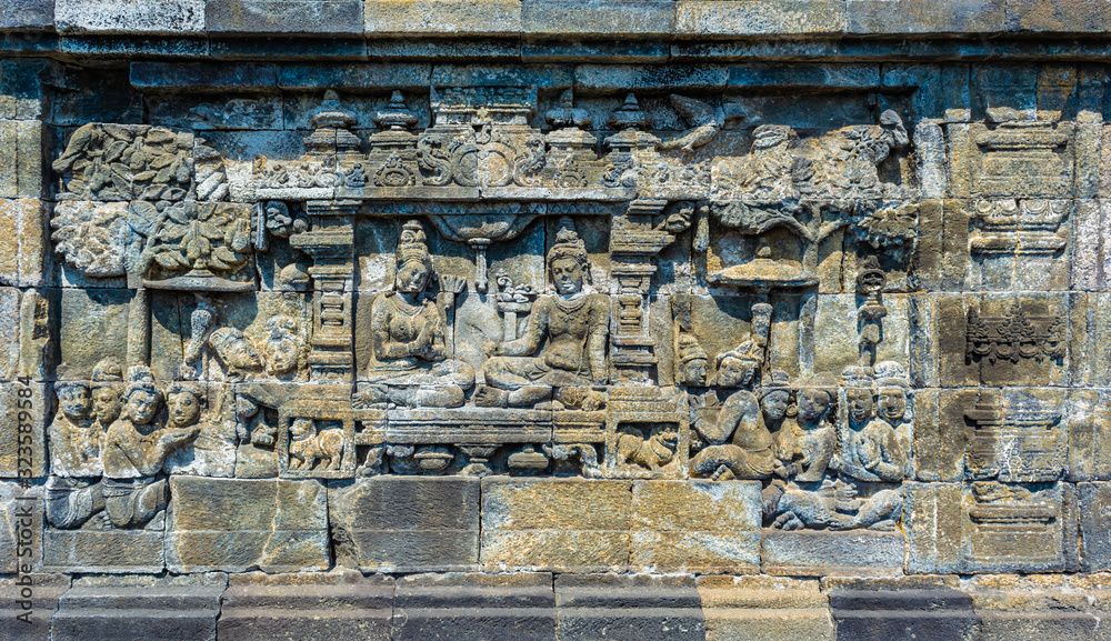 Stone carvings in Borobudur Temple, Magelang, Central Java, Indonesia ...
