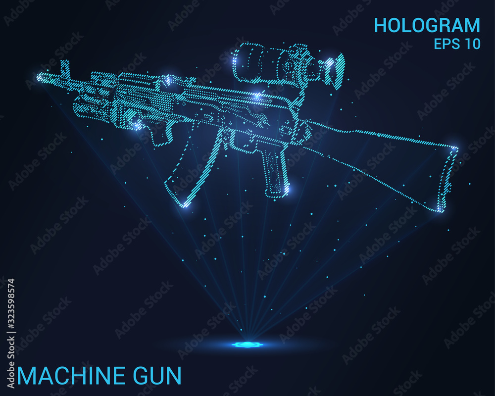 Hologram sniper rifle. Holographic projection of weapons. Flickering ...