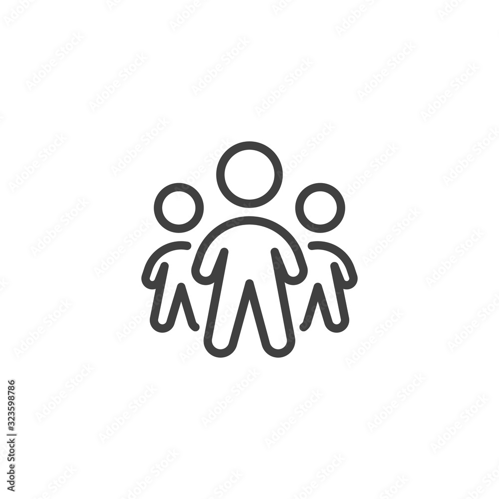 Team group line icon. Three people standing linear style sign for ...