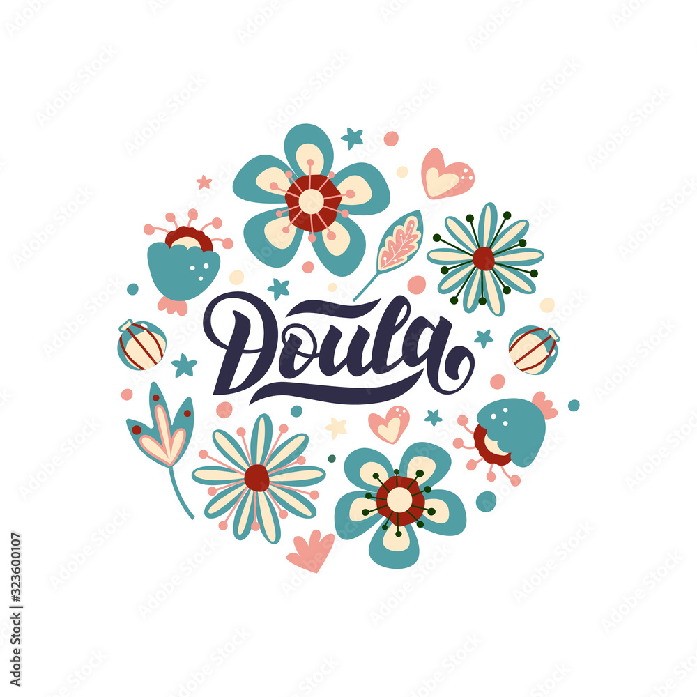 Doula lettering phrase. Vector logo illustration about childbirth ...