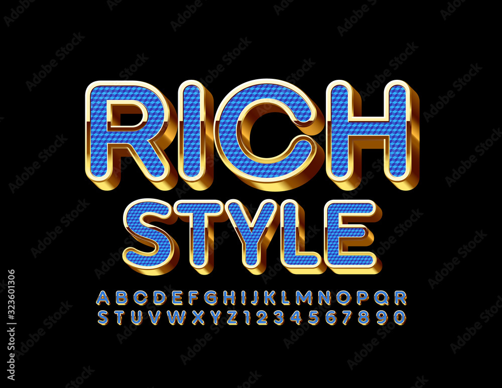 Vector Rich Font. Blue and Golden shiny Alphabet. Set of luxury ...