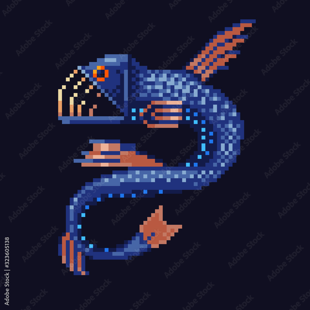 Fish pixel art icon, design for logo, sticker, stamp, web, logo shop ...