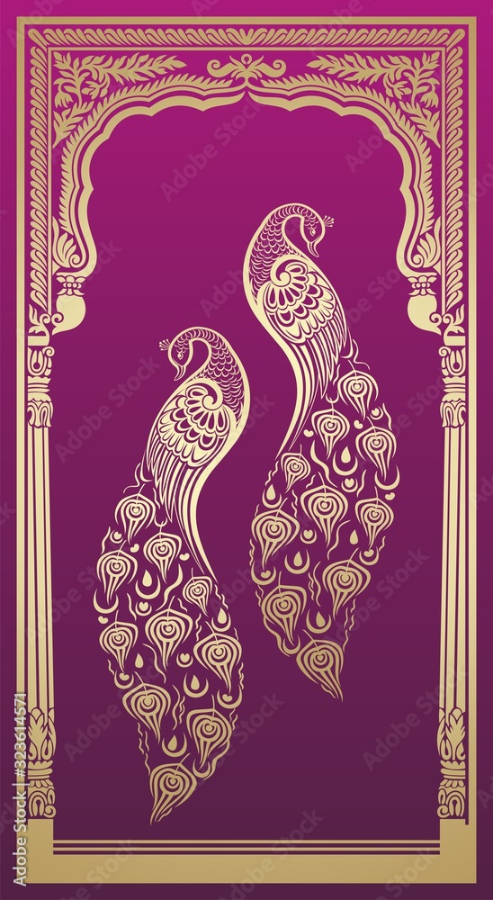 peacocks, feathers ,wedding card design, royal India Stock Vector ...