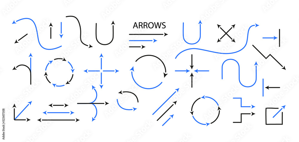 Big Set Arrows and directions signs. thin line and arrow. Vector black ...