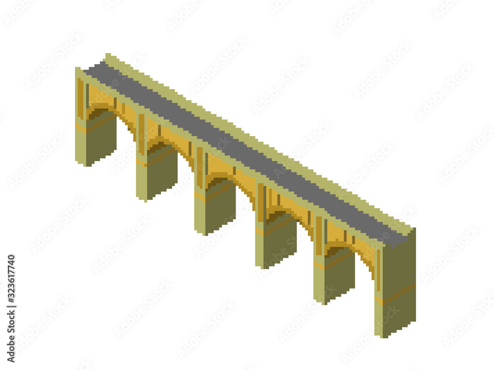 Pixelated bridge skyway. Urban infrastructure object. Pixel Art 3d ...