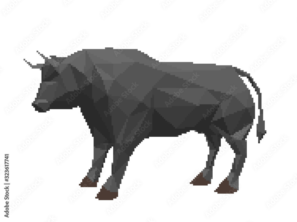 Pixelated polygonal bull. Pixel Art 3d Vector illustration. Isometric ...