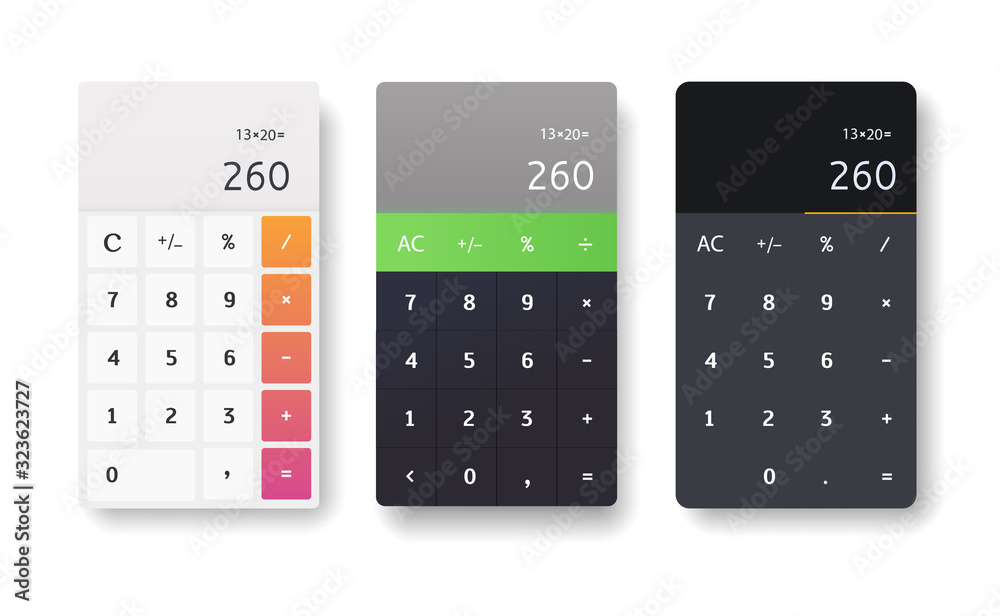 Smartphone calculator app interface. Mobile calculator design screen ...