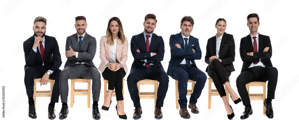 Team of 7 positive businessmen smiling Stock Photo | Adobe Stock