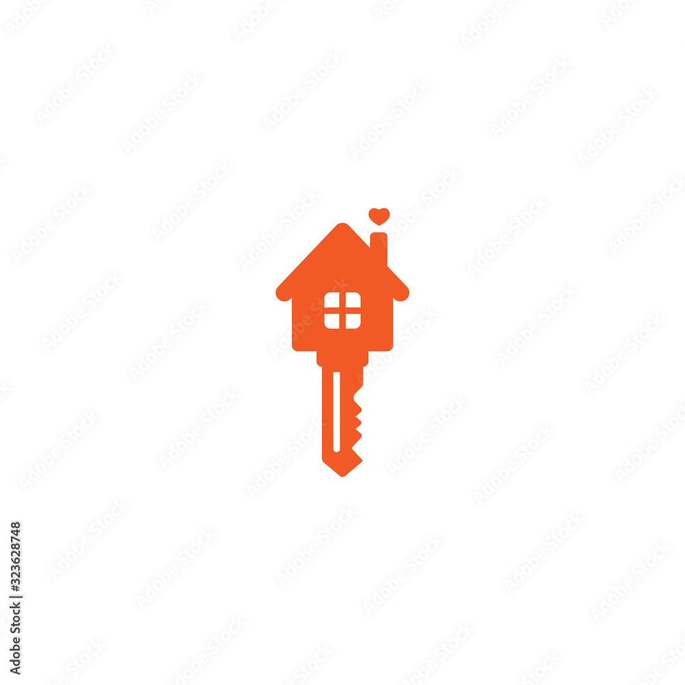 key with home icon. Vector illustration isolated on white. Home, house ...