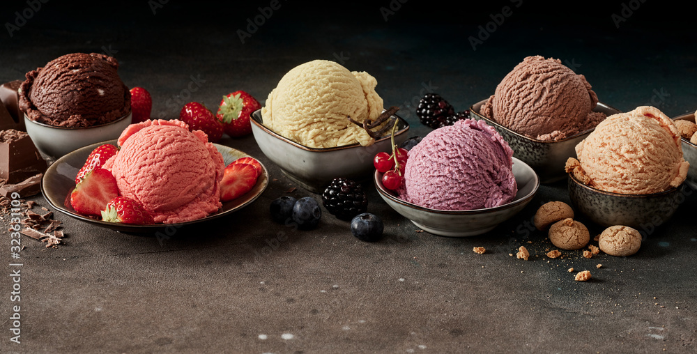 Scopes of various ice cream in bowls Stock Photo | Adobe Stock